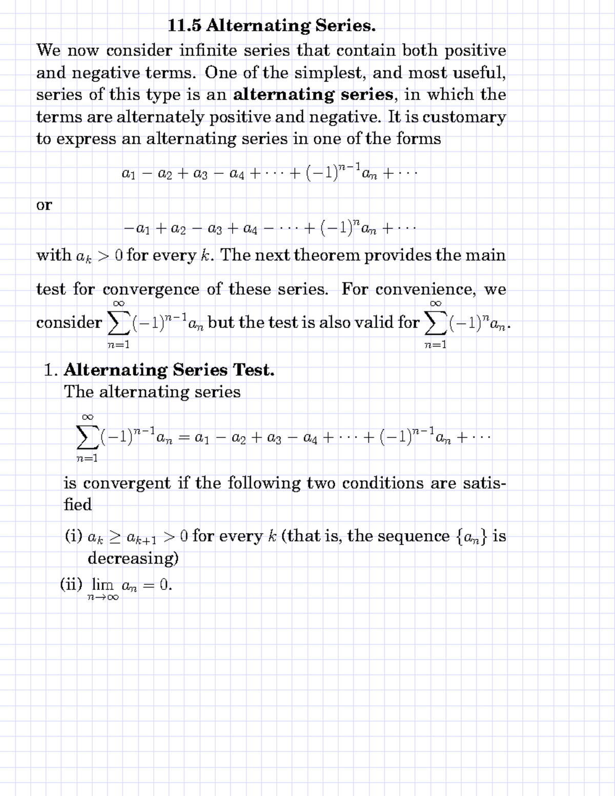 1220 Section 11 - Lec notes - 11 Alternating Series. We now consider ...