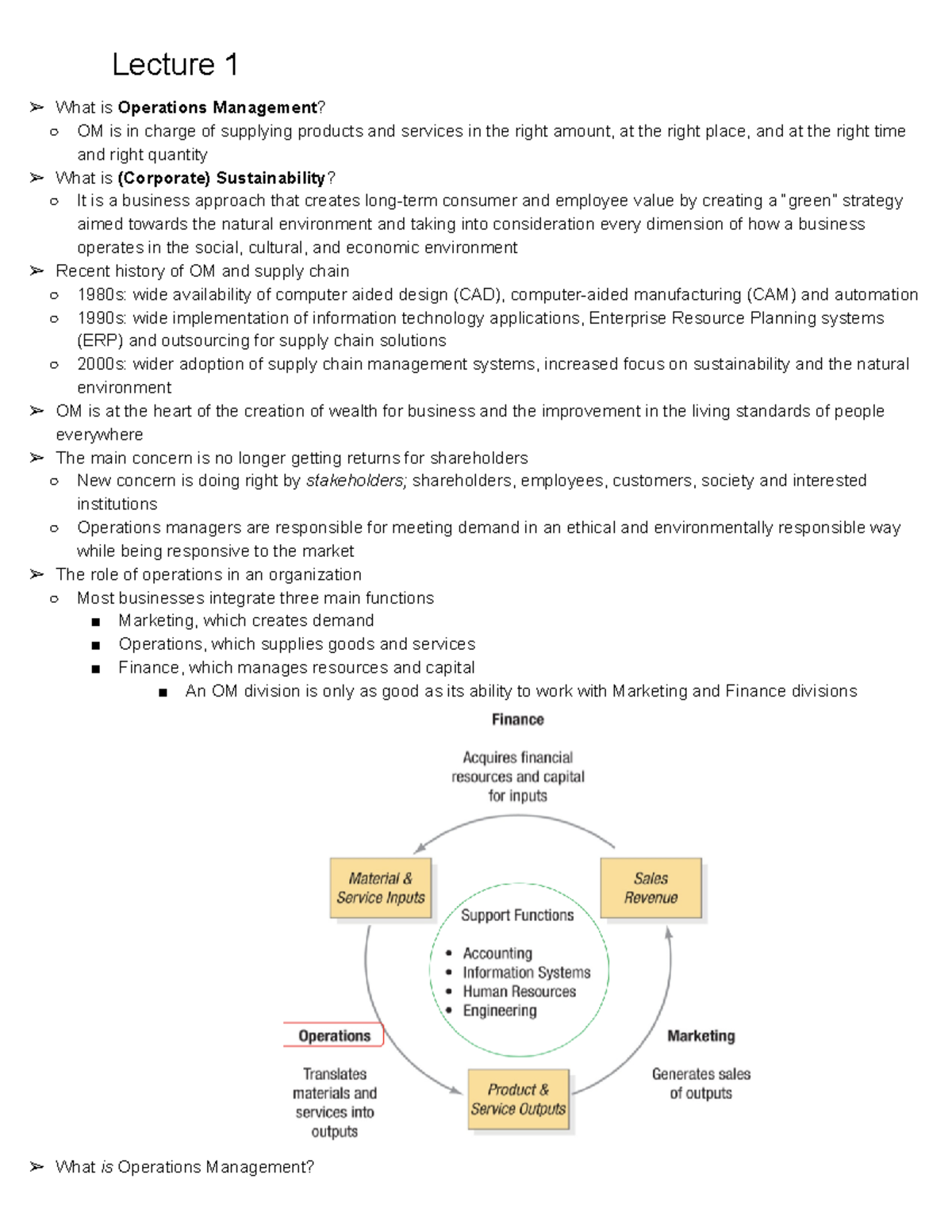 UGBA Mod. 4 Lecture Notes ALL - Lecture 1 What is Operations Management ...