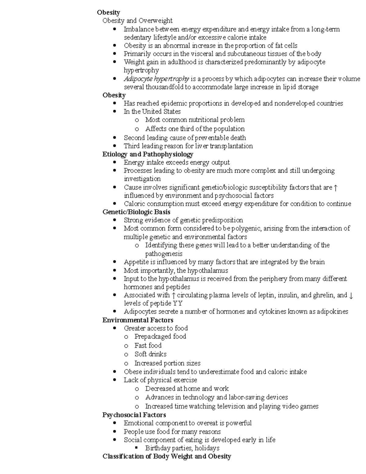 Obesity, Outline - obesity notes - Obesity Obesity and Overweight ...