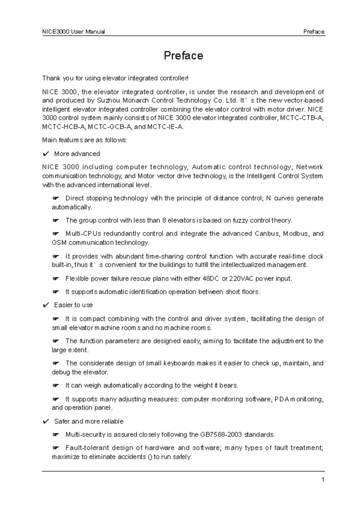 NICE3000 Elevator Integrated Controller User Manual - NICE3000 User ...