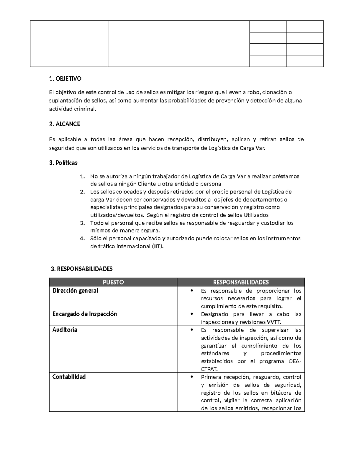 Procedimiento de sellos de seguridad - 1. OBJETIVO El objetivo de este ...