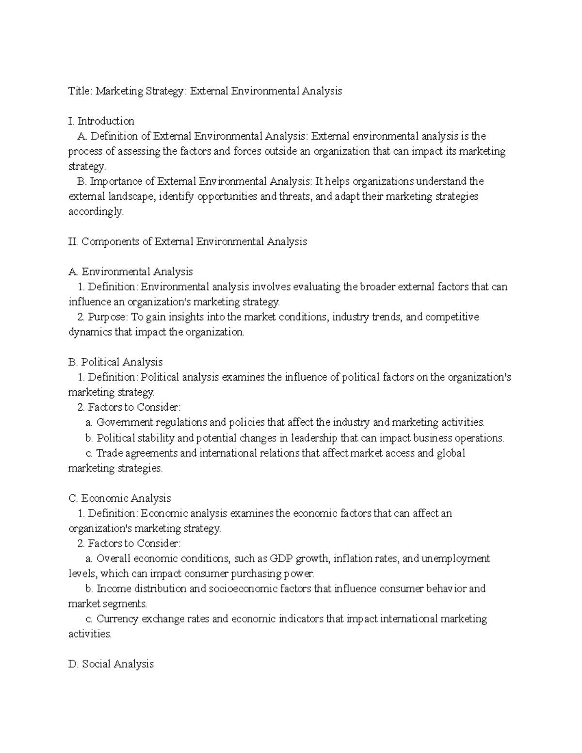 Marketing strategy Ch.1 External Environmental Analysis - Introduction ...