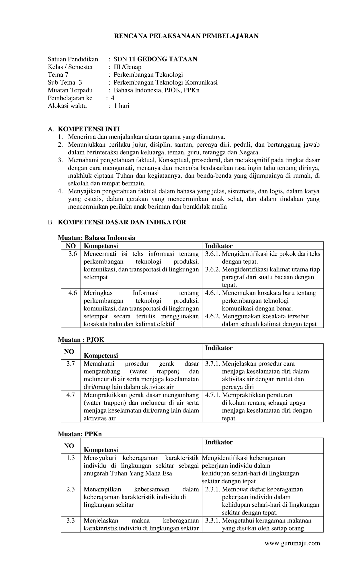 Mutiara Mustika RPP Kelas 3 TEMA 7 - RENCANA PELAKSANAAN PEMBELAJARAN ...