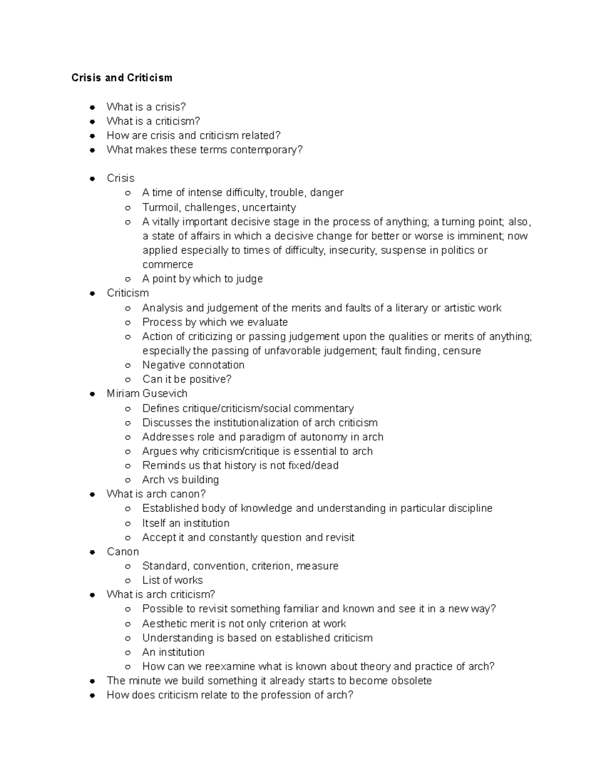 ARCH 304-Lecture Notes - Crisis and Criticism What is a crisis? What is ...
