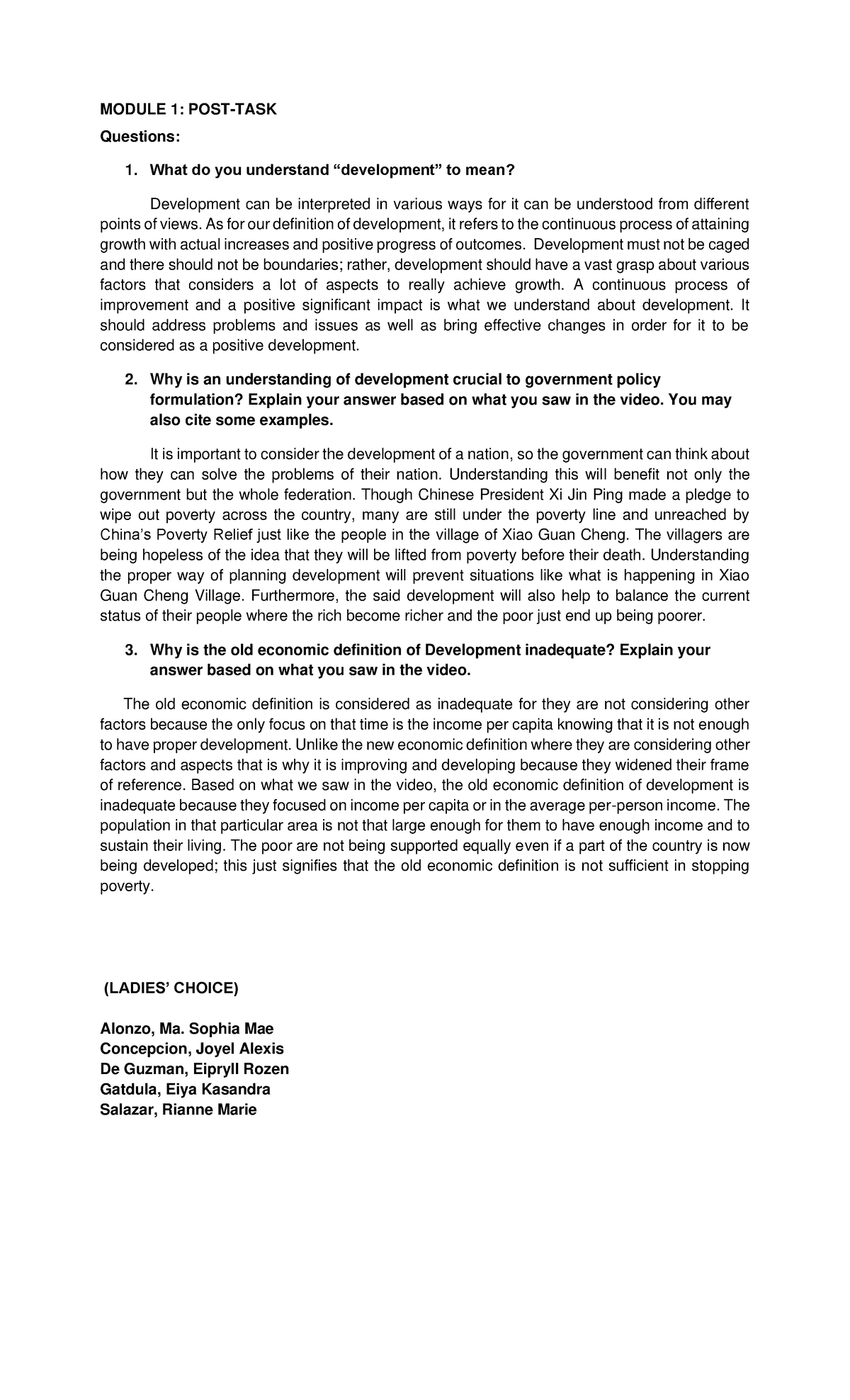 M1 Post Task - EconDec - MODULE 1: POST-TASK Questions: 1. What do you ...