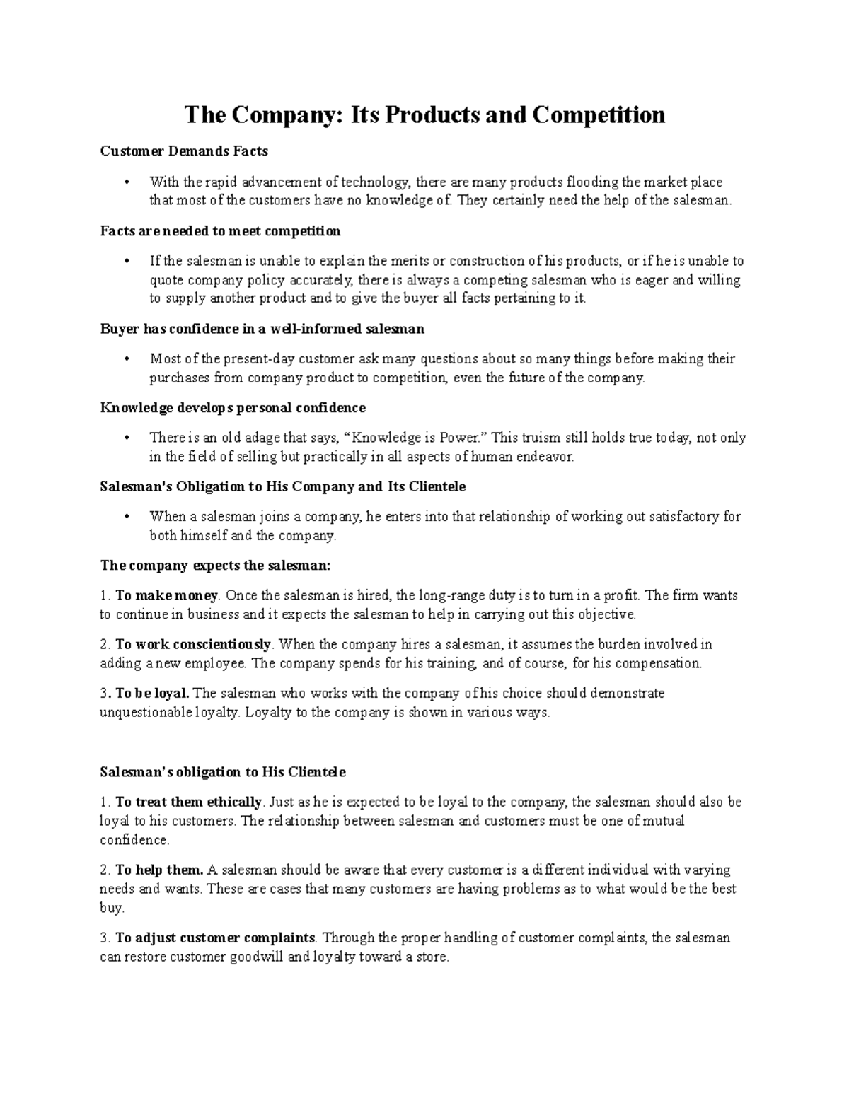 The Company Its Product and Competition - The Company: Its Products and ...