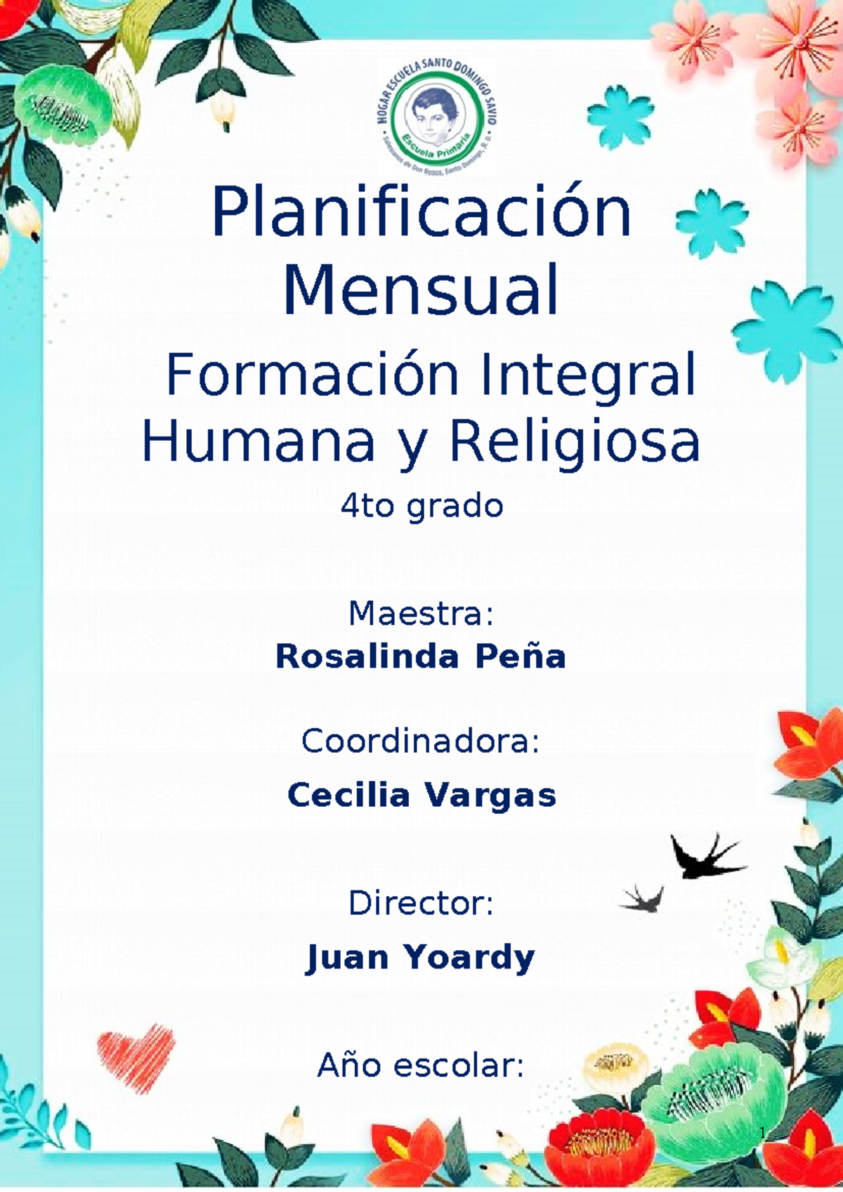 Planificación mensual de Formación humana 4to - Planificación Mensual Formación Integral Humana ...