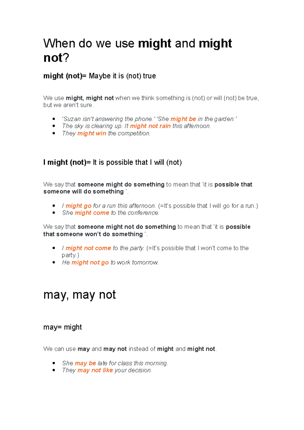 when do we use ther verb to be - When do we use might and might not ...