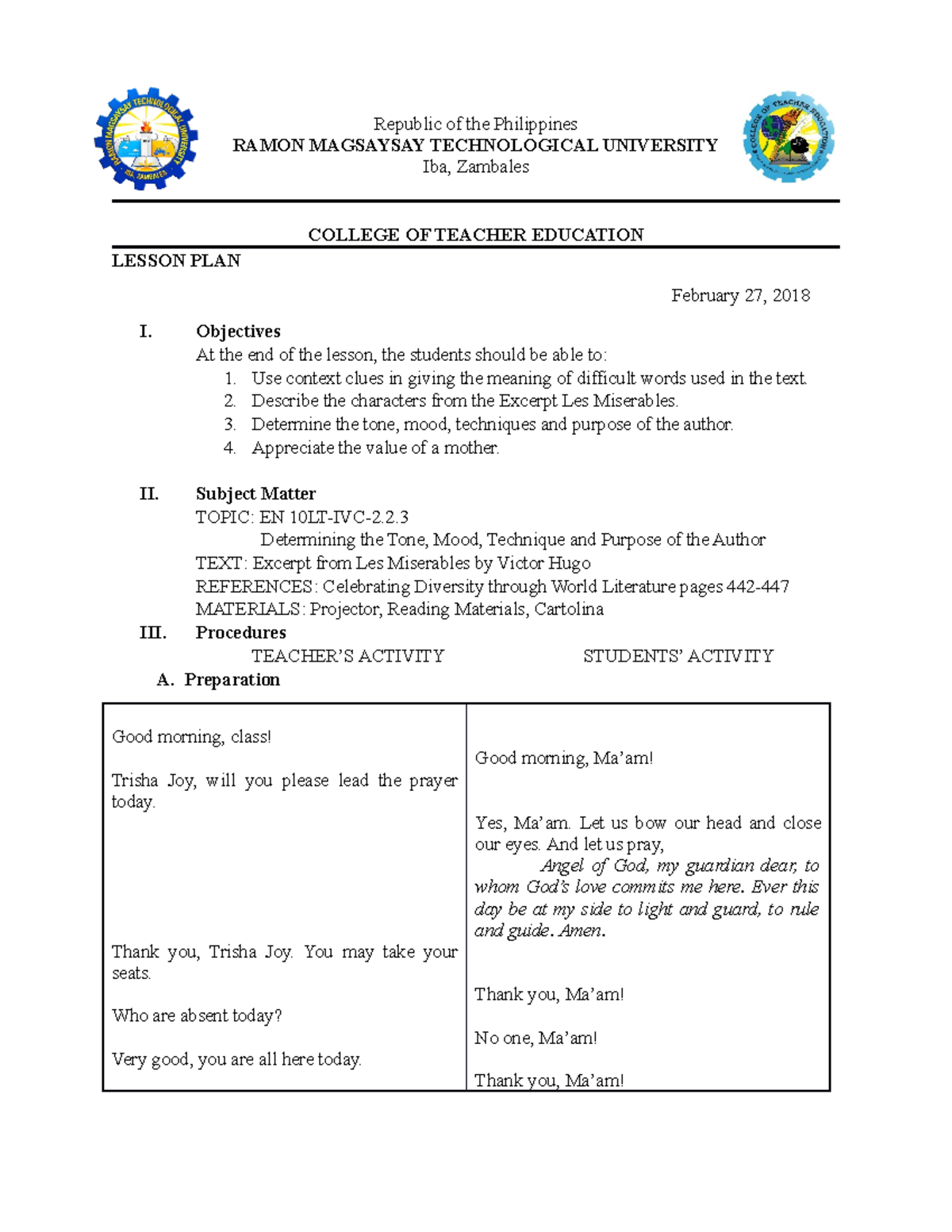 Honeylyn Pepino Final Demo Lesson Plan - Republic of the Philippines ...