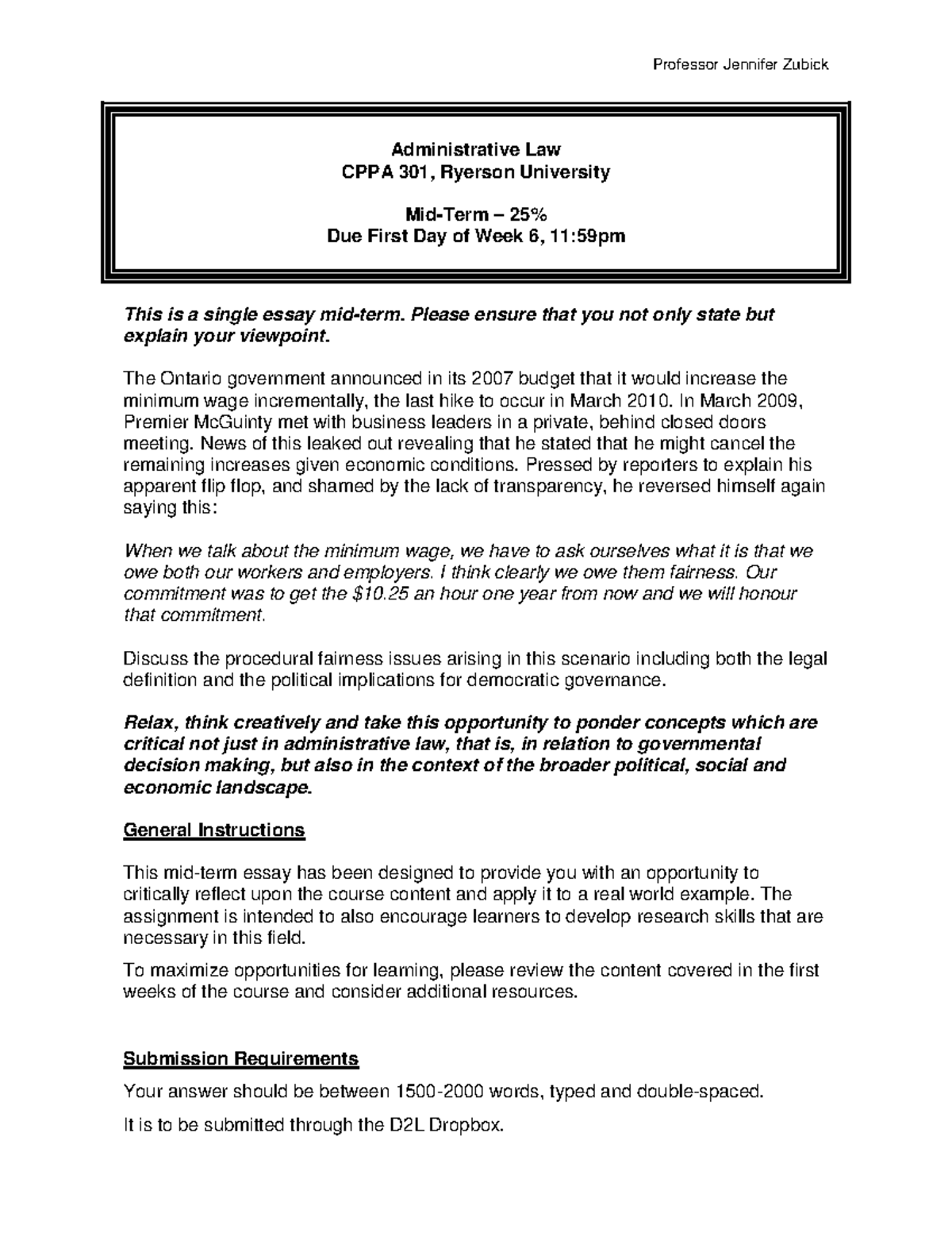 CPPA 301 - Mid Term Assignment - Professor Jennifer Zubick ...