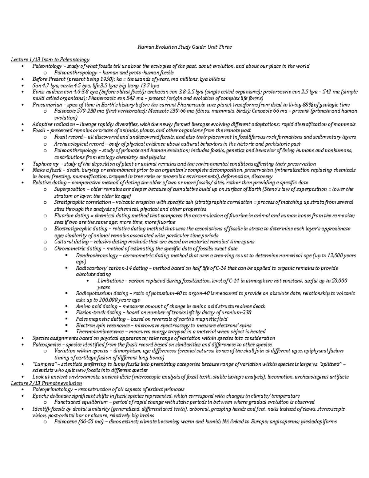 He3sg - Lecture notes Unit 3 - Human Evolution Study Guide: Unit Three ...