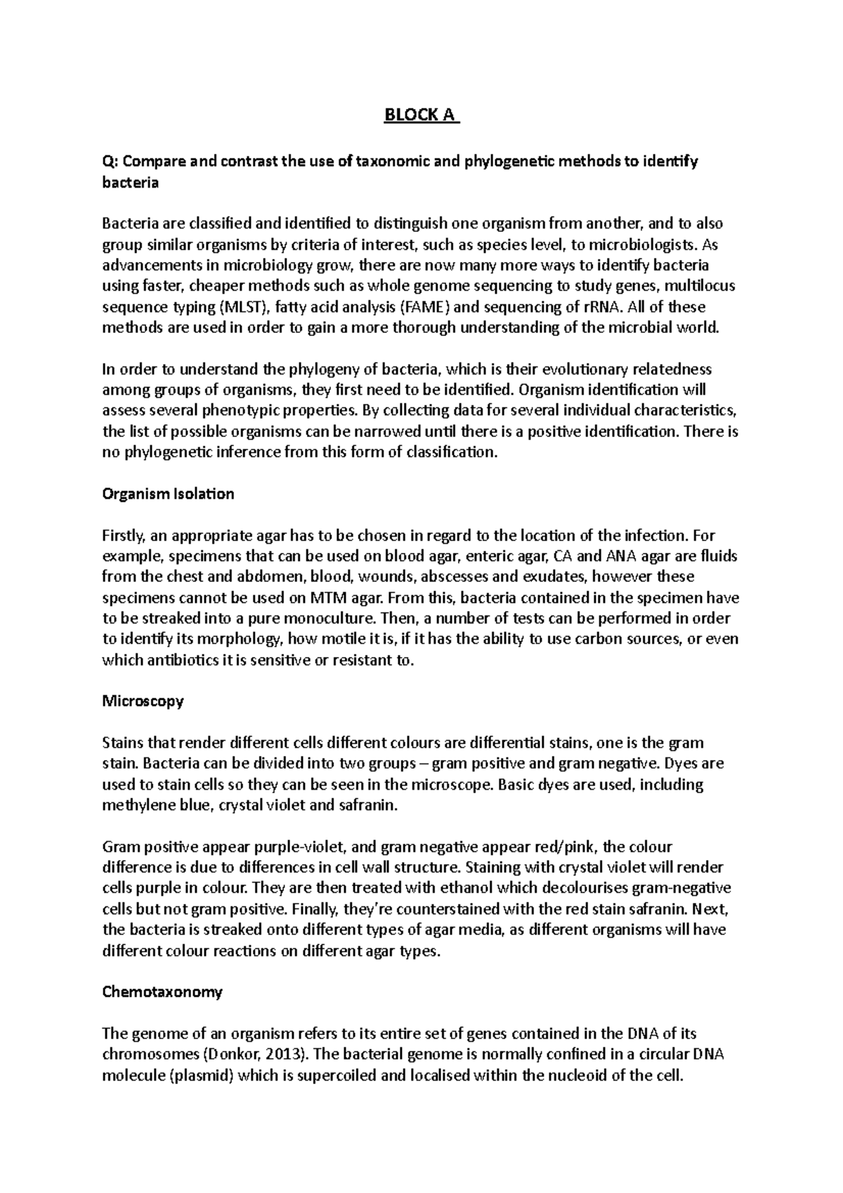 Block A - Methods to Identify Bacteria - BLOCK A Q: Compare and ...