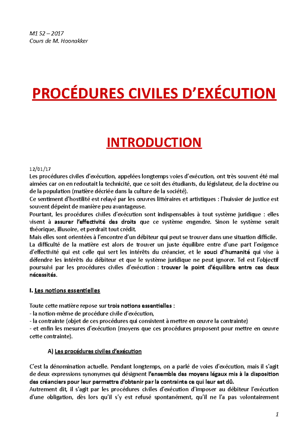 Procédures civiles d'exécution - M1S2 - ####### M1 S2 – 2017 Cours de M ...