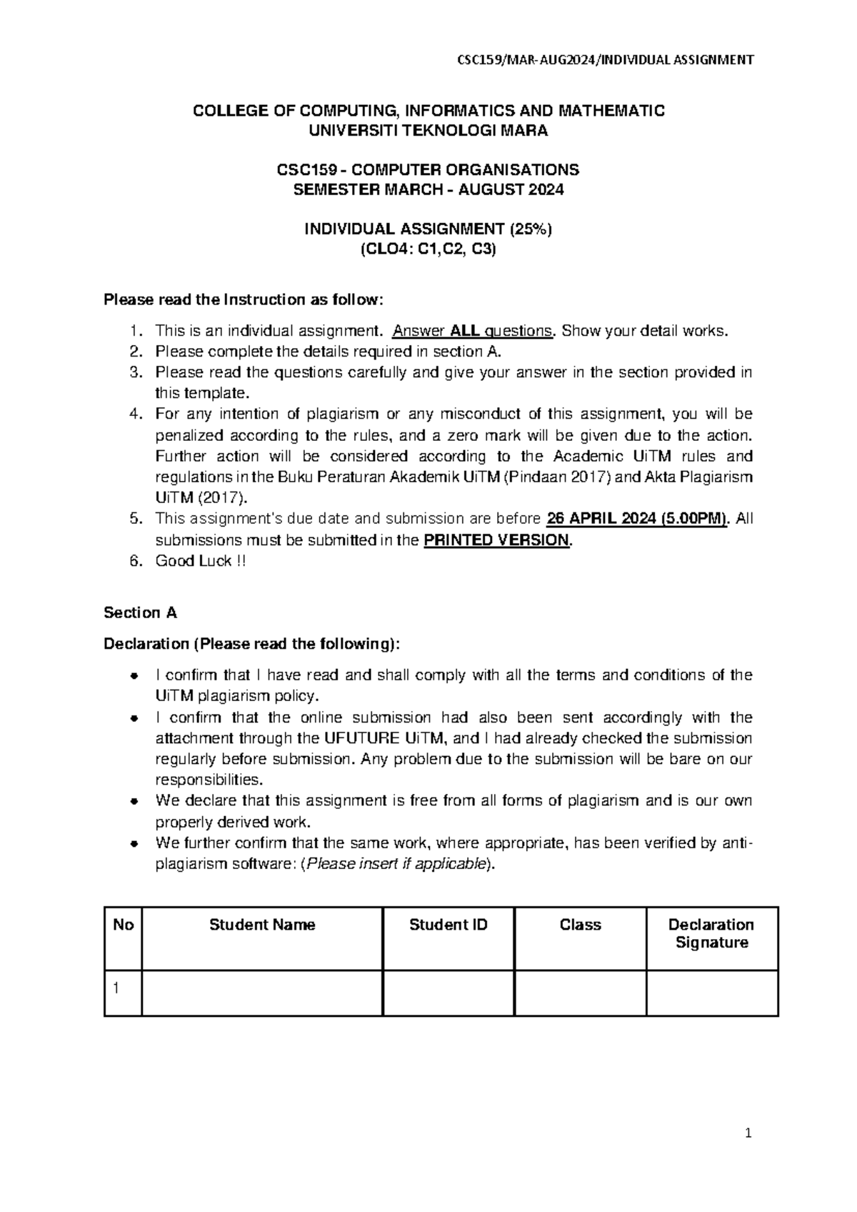 Individual Assignment April 2024 Question - CSC159/MAR-AUG2024/INDIVIDUAL ASSIGNMENT 1 COLLEGE ...