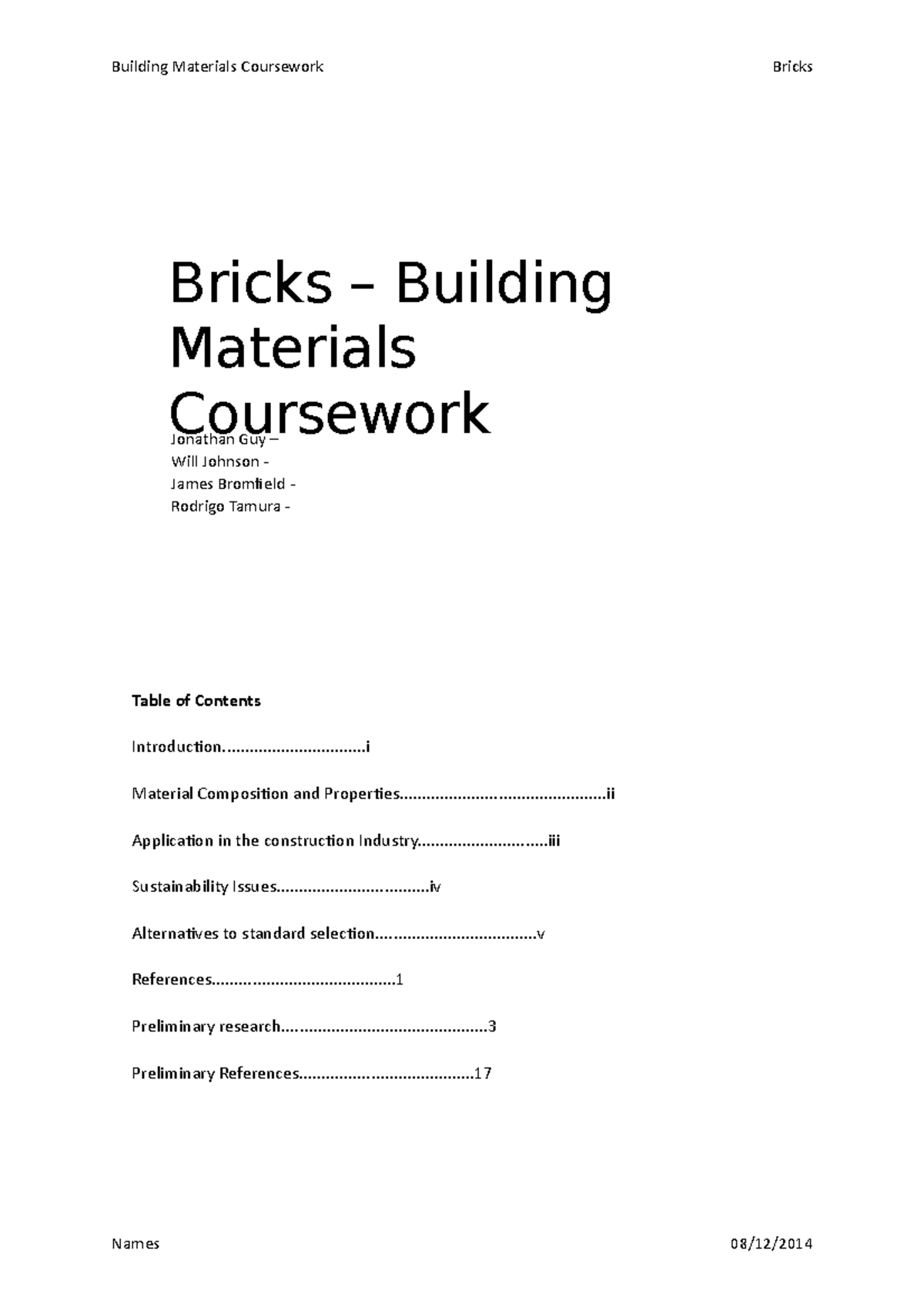 Bricks Main Essay - Final - Building Materials Coursework Bricks Names ...