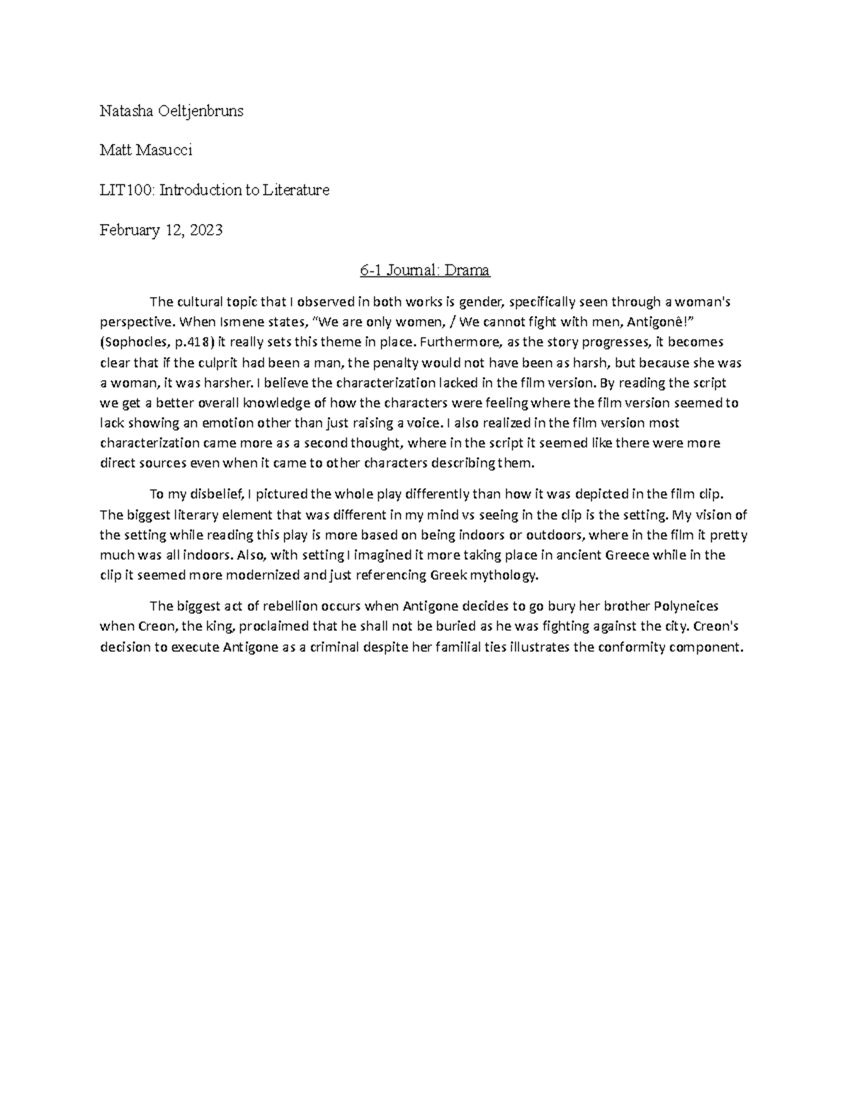 6-1 Journal - Drama - Natasha Oeltjenbruns Matt Masucci LIT100 ...