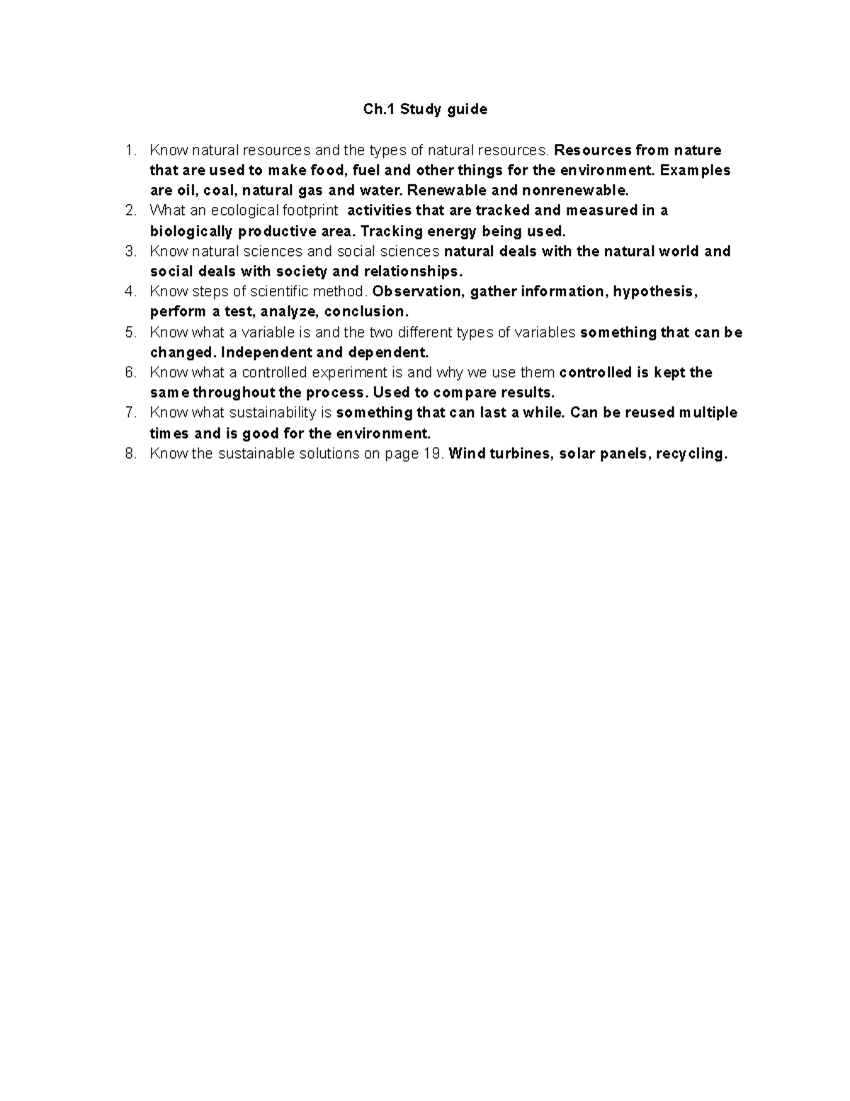 Ch. Study guide - Ch Study guide Know natural resources and the types ...