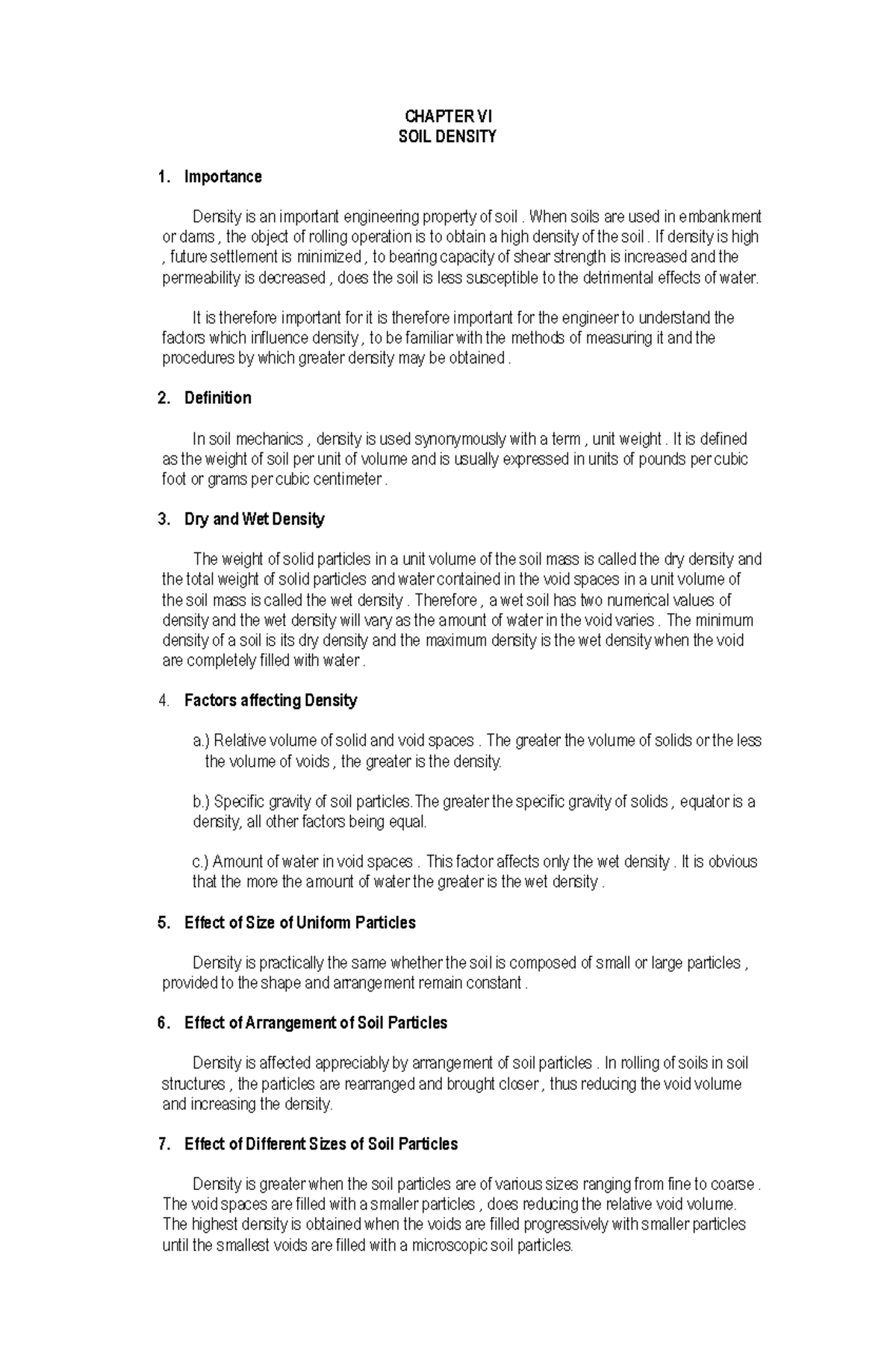 Soil 6 - NASABH - CHAPTER VI SOIL DENSITY Importance Density is an ...