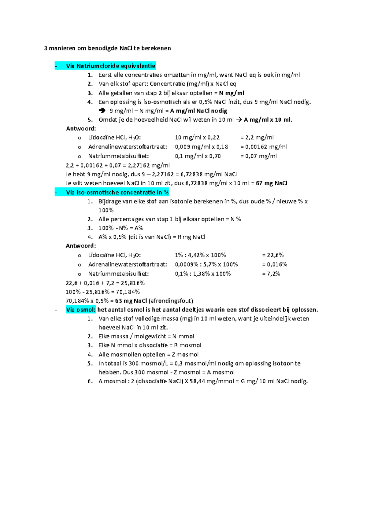 Manieren om isotonie te berekenen. Met behulp van de Naeq, iso ...