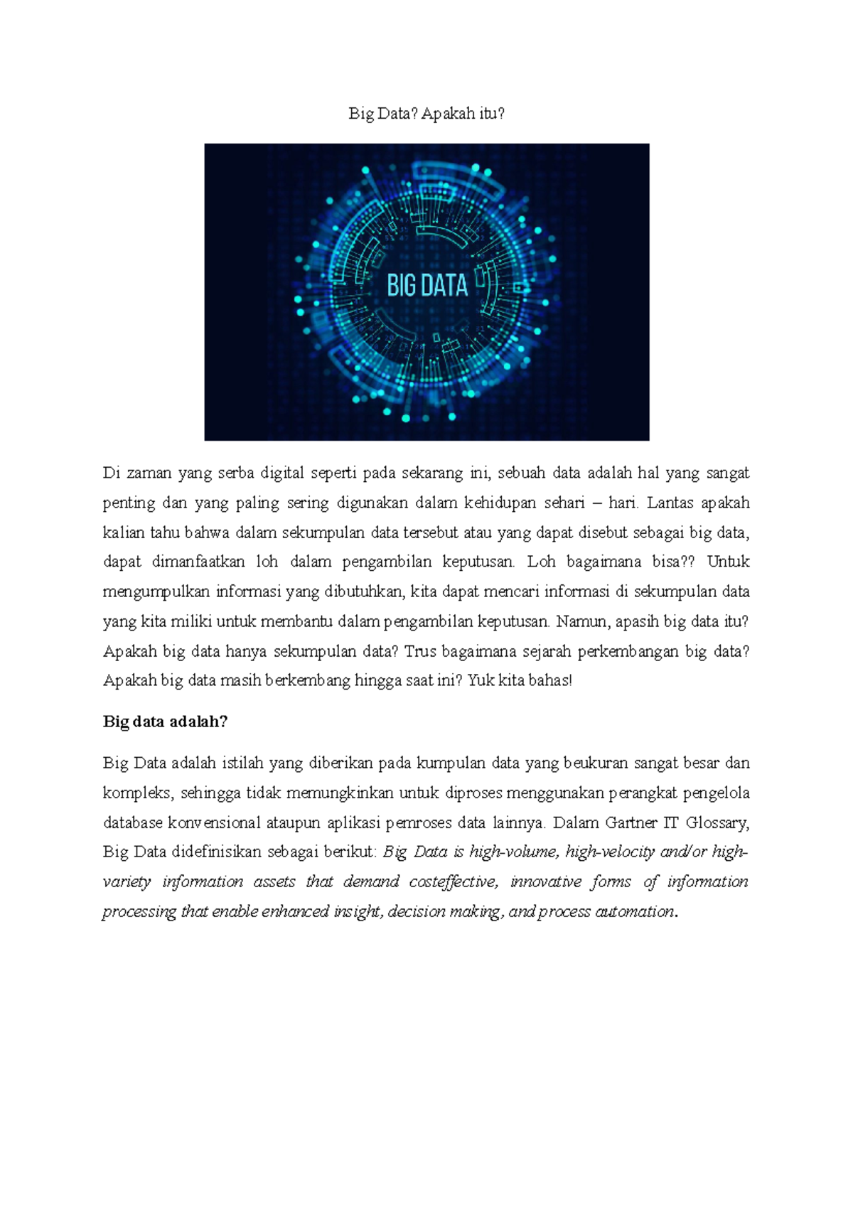 Big Data - 111111111111111 - Big Data? Apakah itu? Di zaman yang serba ...