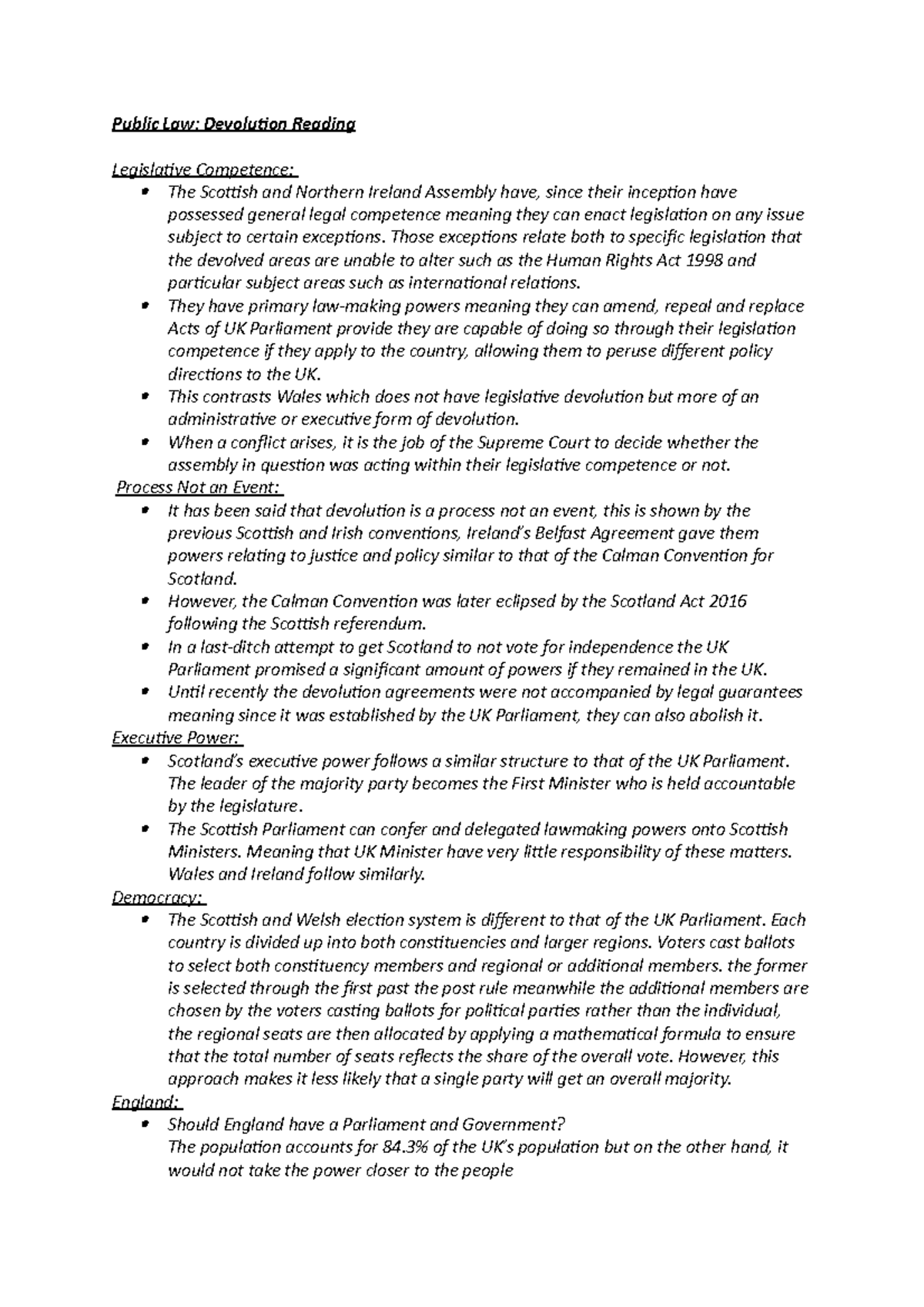 Public Law Devolution Reading - Public Law: Devolution Reading Legislative Competence: The - Studocu