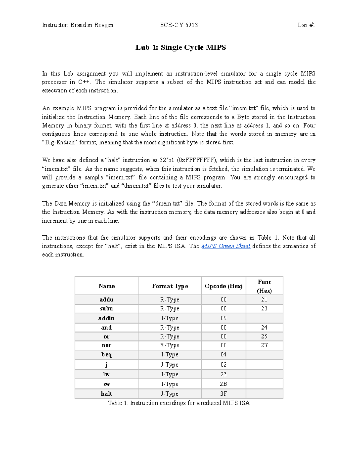 Lab1 - lab1 - Lab 1: Single Cycle MIPS In this Lab assignment you will implement an - Studocu