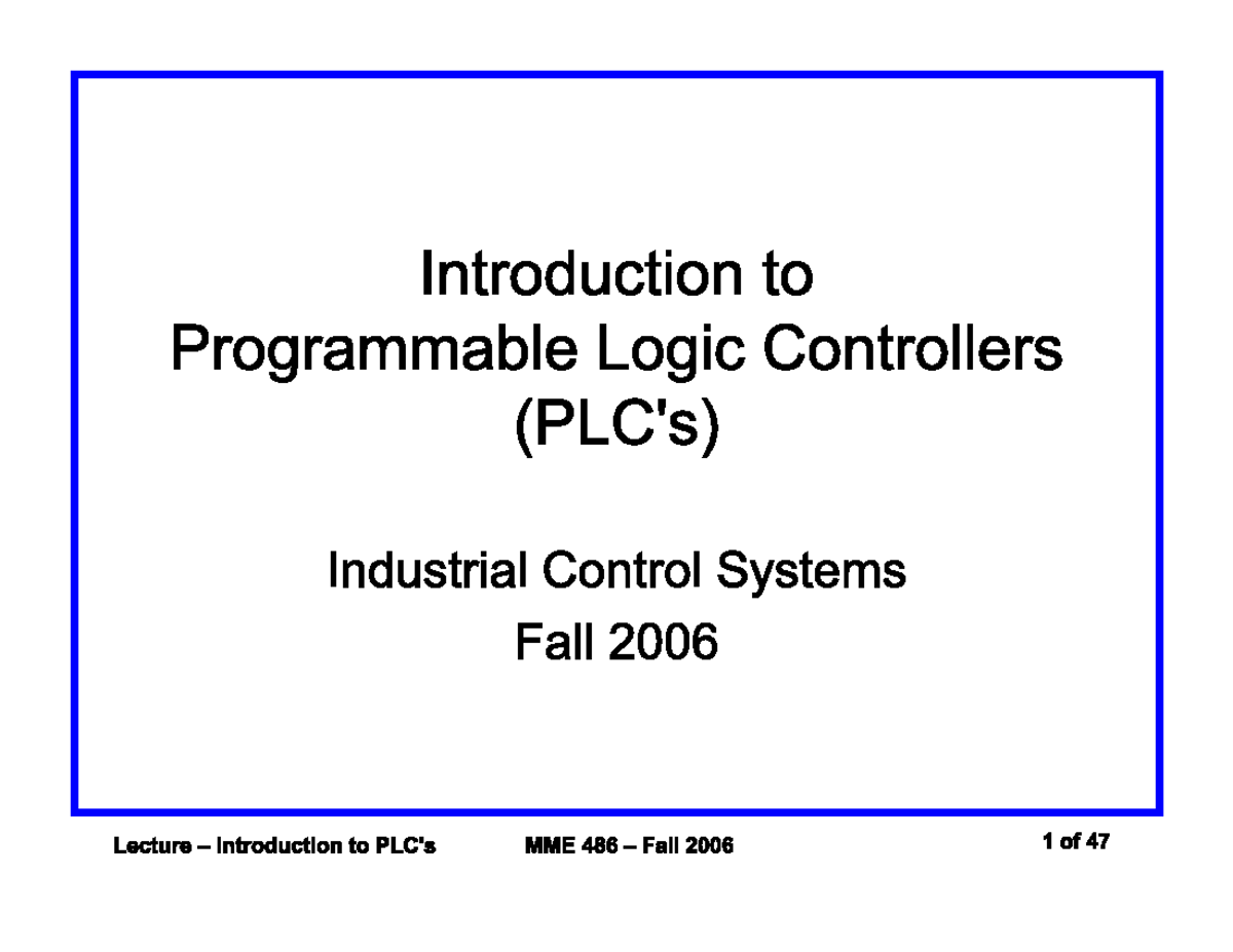 Plc notes 1 - Introduction to Programmable Logic Controllers Industrial ...