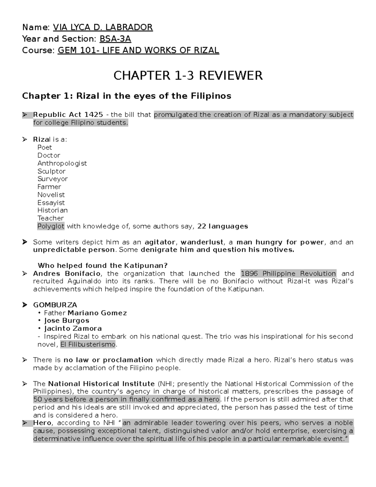 CHAP 1-3 Reviewer - Name: VIA LYCA D. LABRADOR Year and Section: BSA-3A ...
