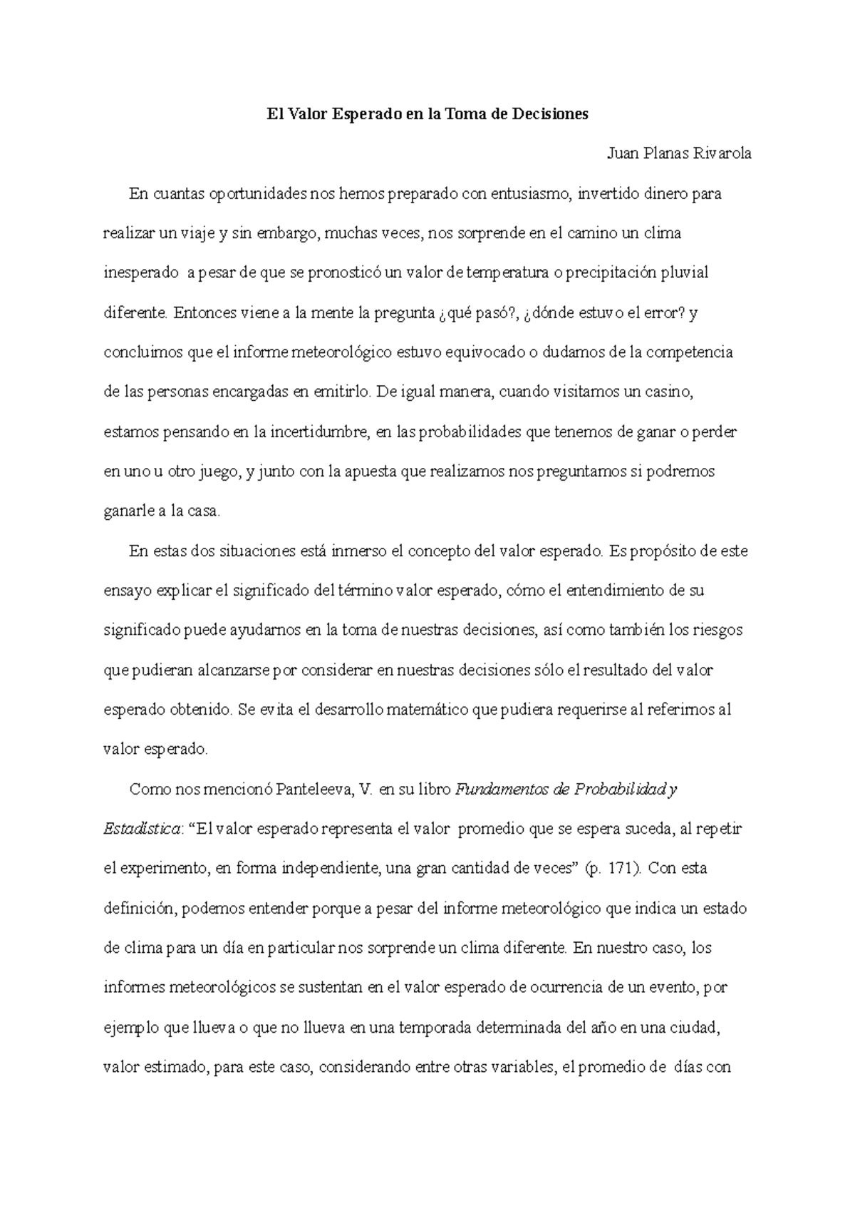 218995663 El Valor Esperado en La Toma de Decisiones - El Valor Esperado en la Toma de ...