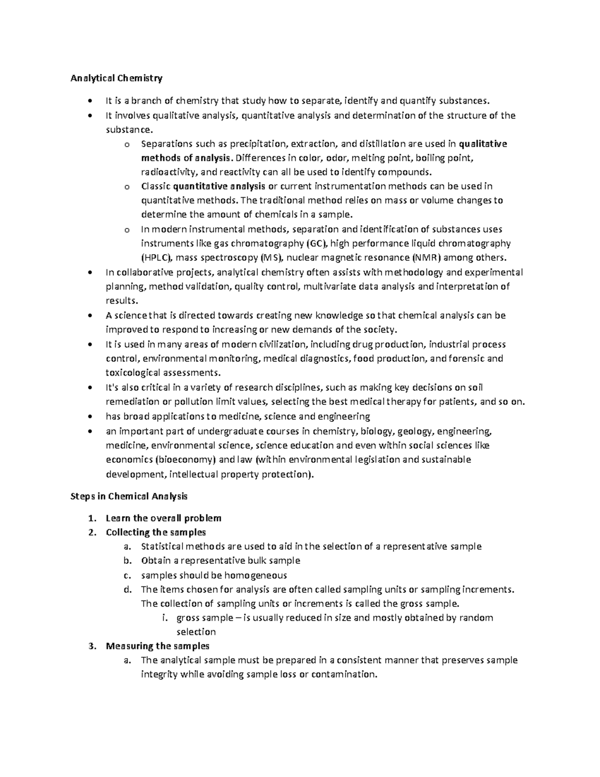 Module 1 Analytical Processes - Analytical Chemistry It is a branch of ...
