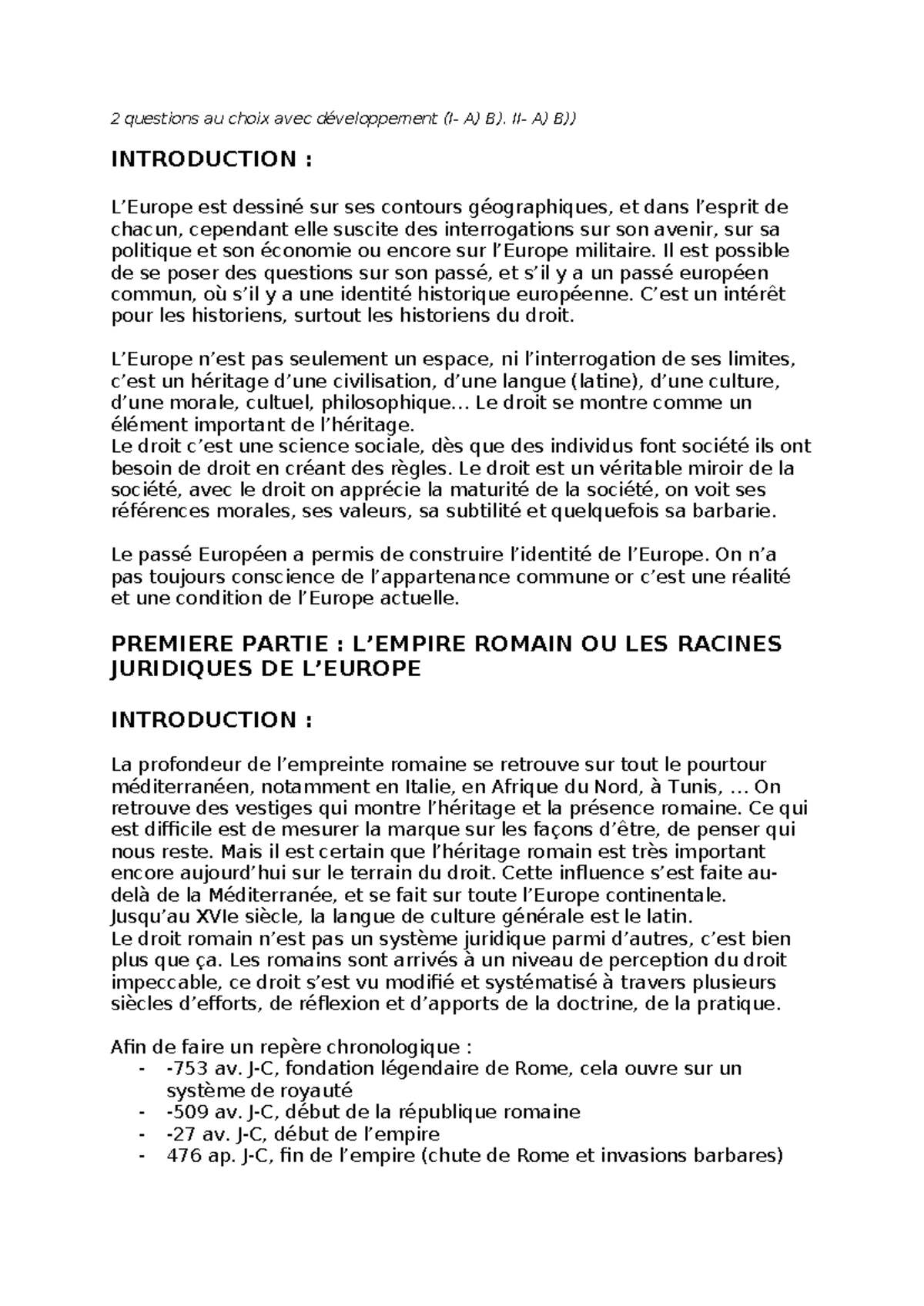 Cours - 2 questions au choix avec développement (I- A) B). II- A) B ...