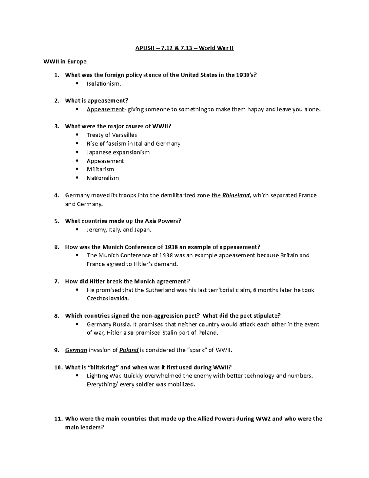 Apush 7.12 7.13 WWII Guided Notess - APUSH – 7 & 7 – World War II WWII ...