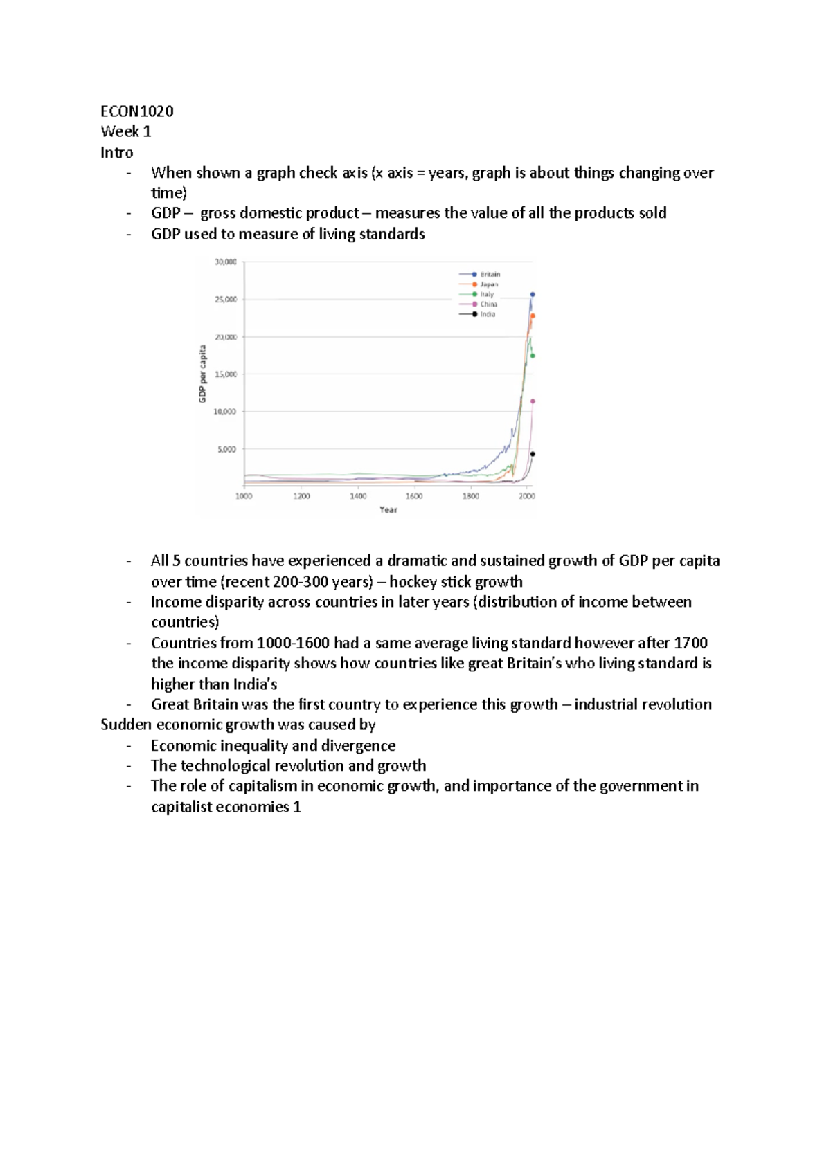 Econ1020 - week 1-6 notes - ECON Week 1 Intro - When shown a graph ...