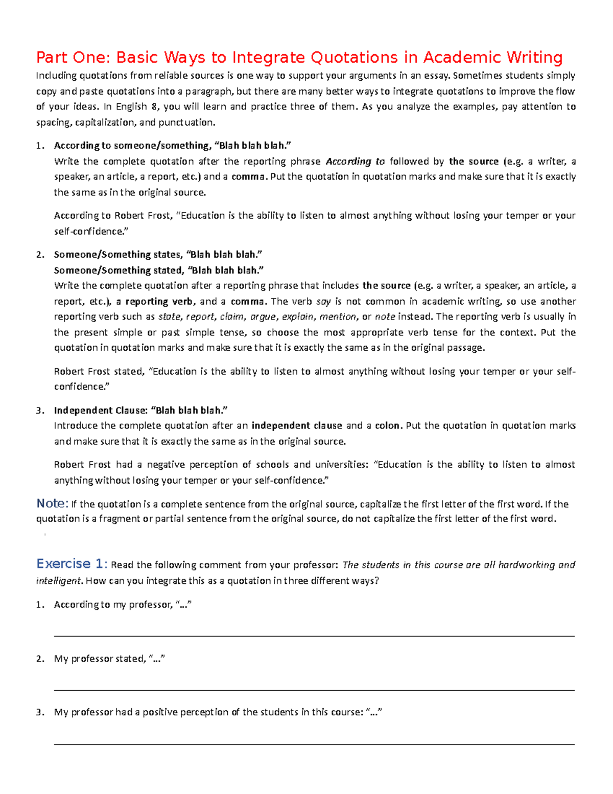 Basic Ways to Integrate Quotations in Academic Writing - Sometimes ...