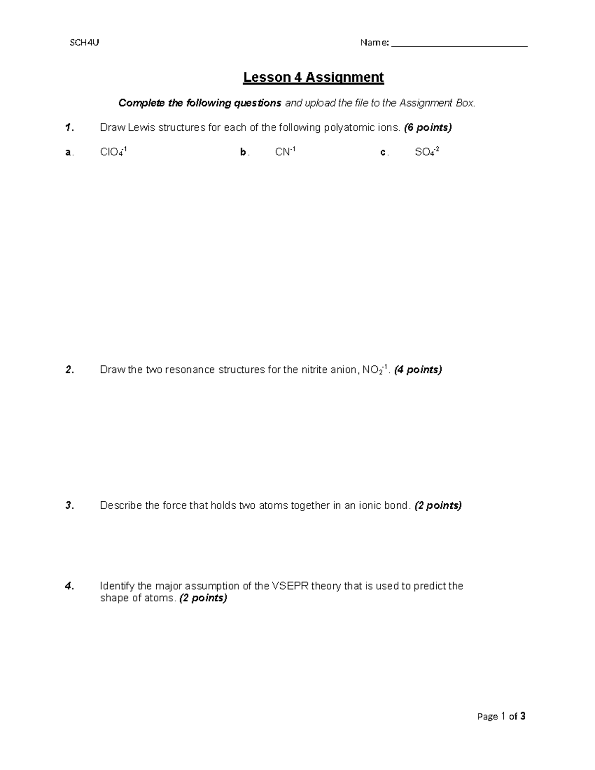 Lesson 4Worksheet - SCH4U Name: Page 1 of 3 Lesson 4 Assignment ...