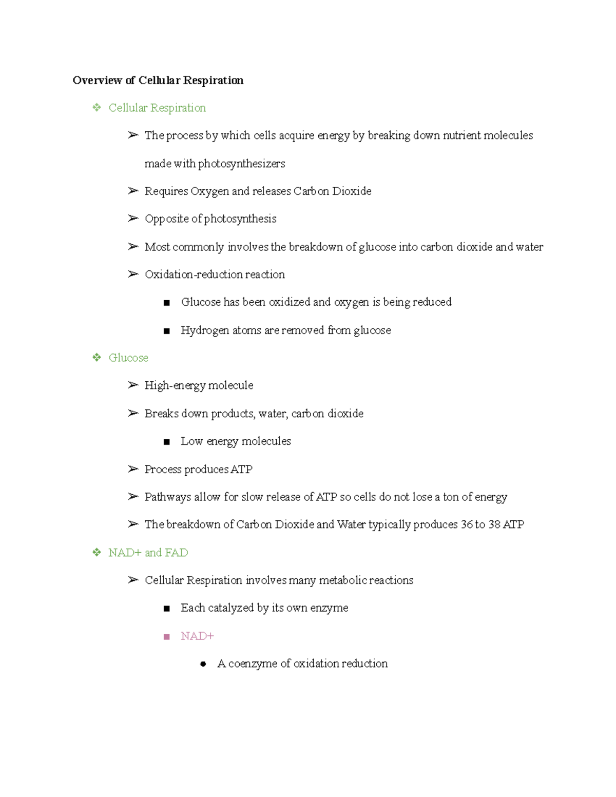 Chapter 8.1 - Overview of Cellular respiration - Overview of Cellular ...