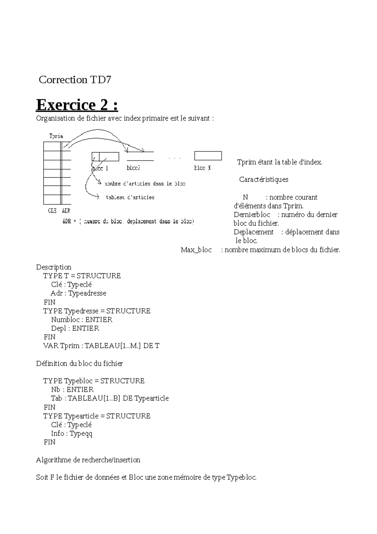 Sol TD7 SFD - SFSD - Correction TD Exercice 2 : Organisation de fichier ...