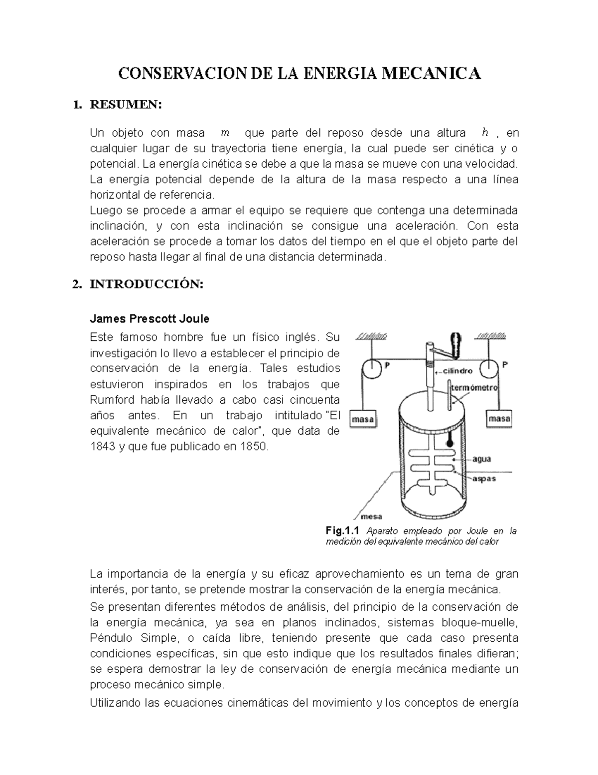 Conservacion DE LA Energia Mecanica (1) - CONSERVACION DE LA ENERGIA ...