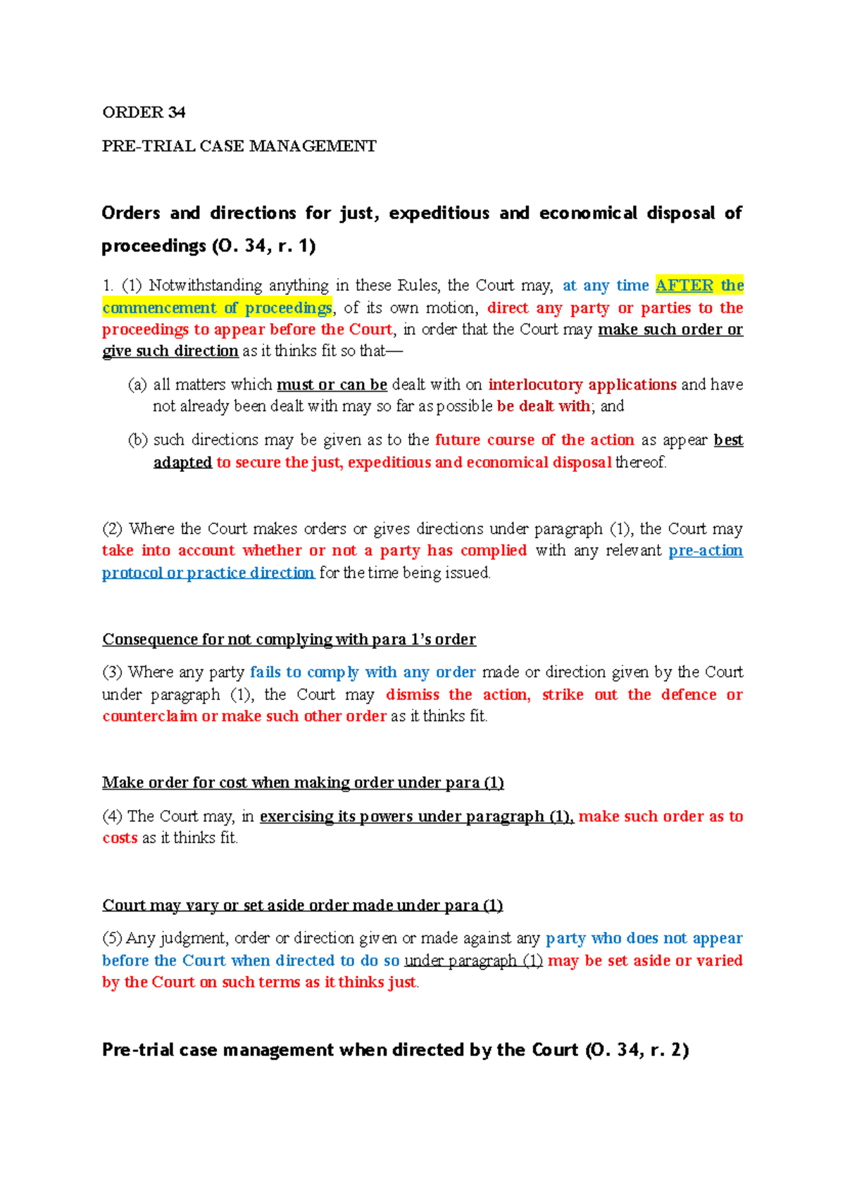 ROC - Rules of court - ORDER 34 PRE-TRIAL CASE MANAGEMENT Orders and ...
