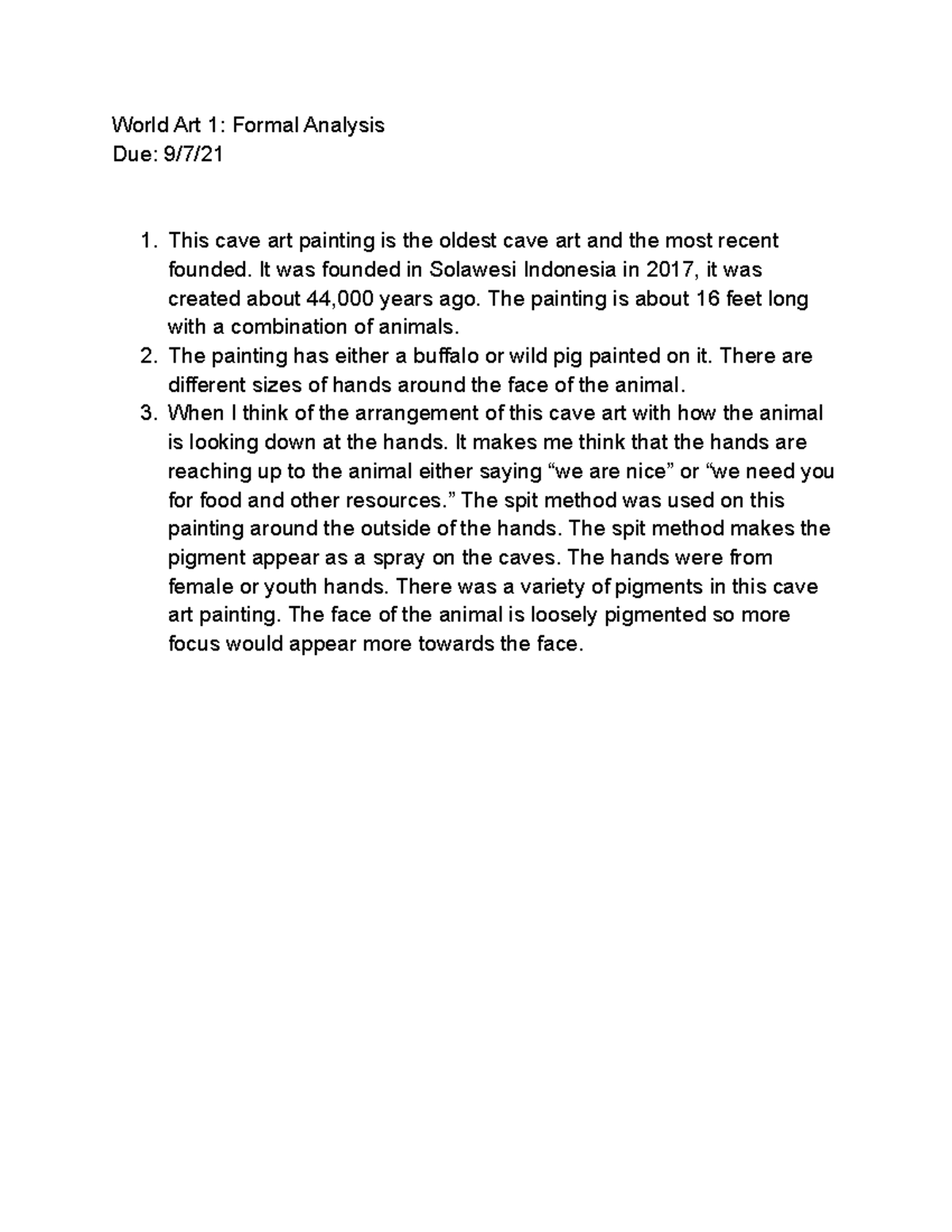 Formal Analysis - assignment - World Art 1: Formal Analysis Due: 9/7 ...