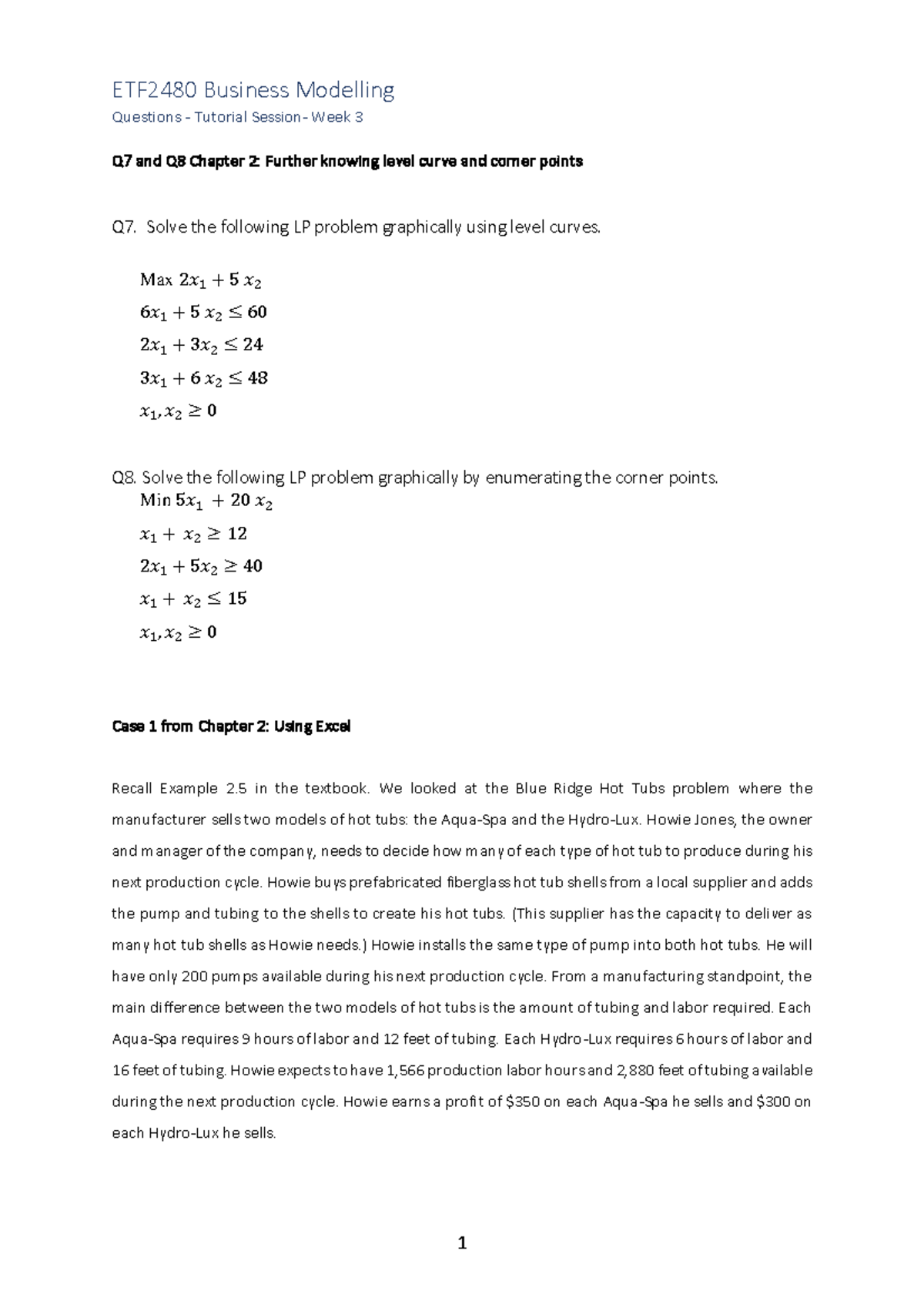 Tutorial Question Week 3 Warning Tt Undefined Function 32 Etf2480 Business Modelling