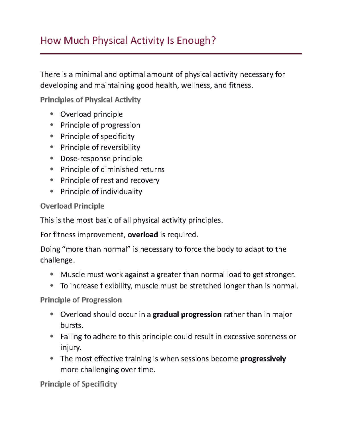 Concept 6 how much physical activity is enough notes - How Much ...