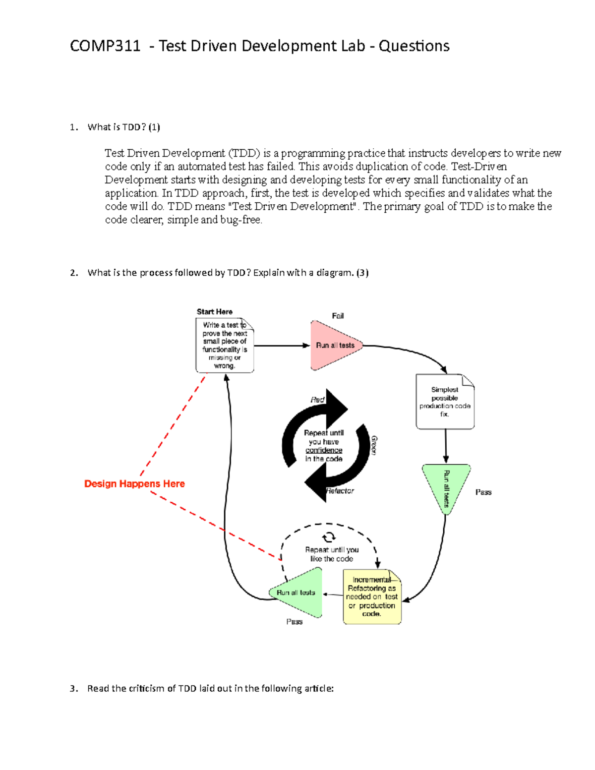 A3 TDD Questions - A3- TDD - COMP311 - Test Driven Development Lab ...