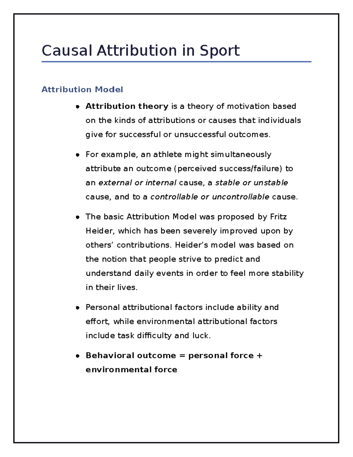 Overview OF Causal Attribution in Sport - Causal Attribution in Sport ...