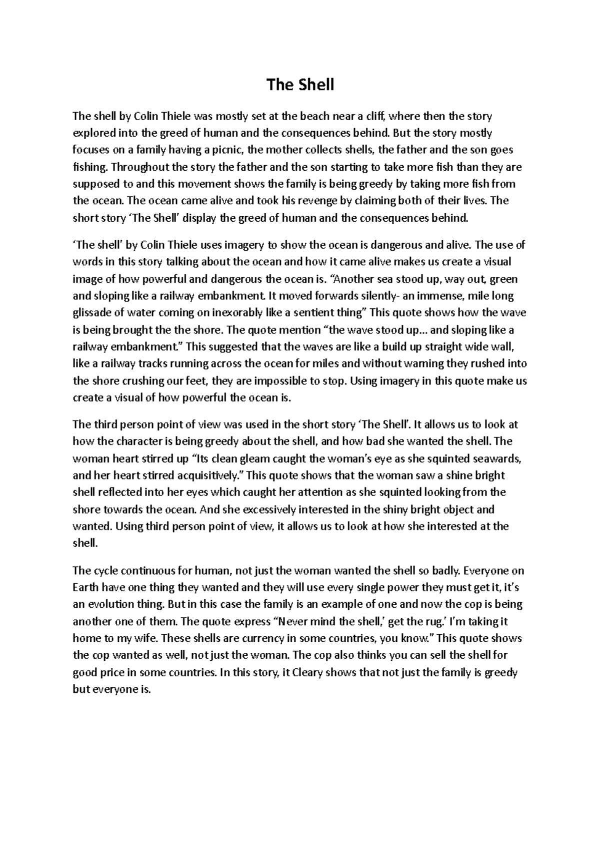 The Shell - The Shell The shell by Colin Thiele was mostly set at the ...