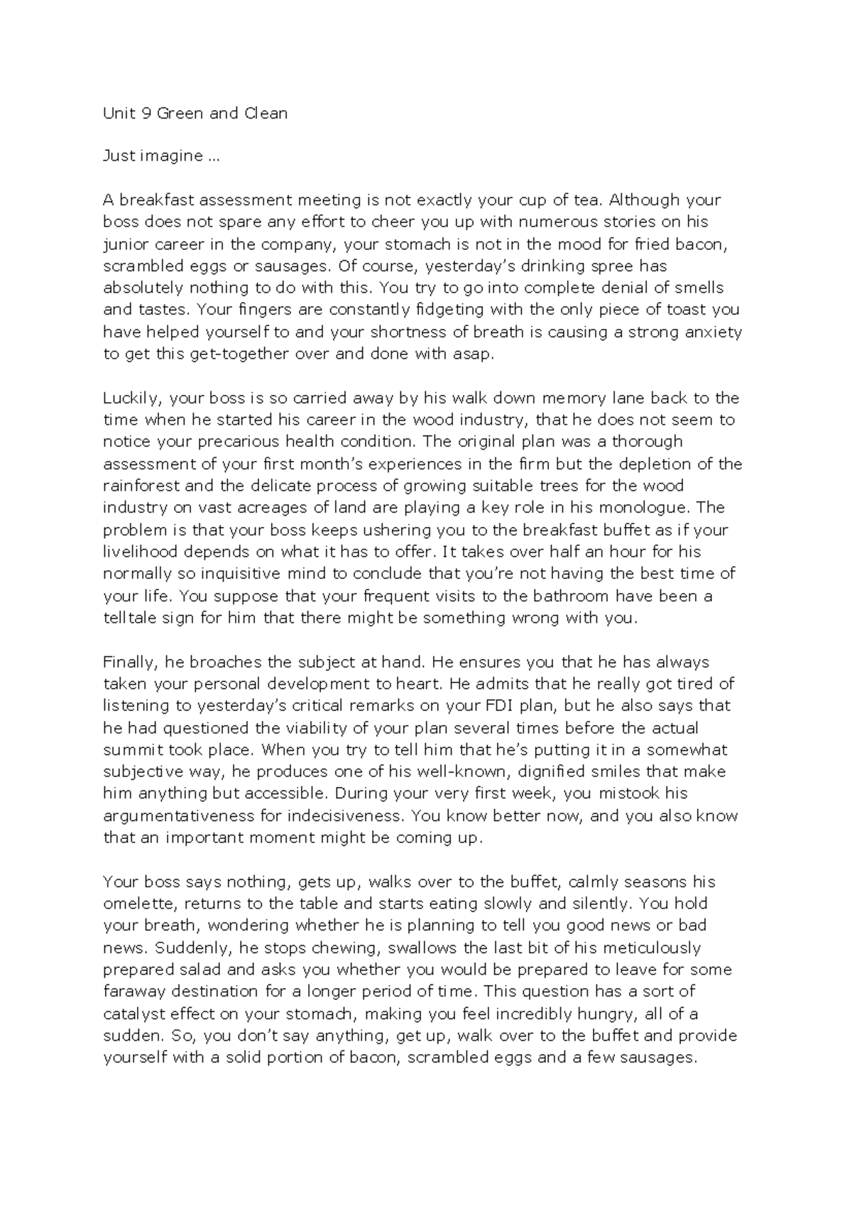 Unit 9 Green and Clean - tekst - Unit 9 Green and Clean Just imagine ...