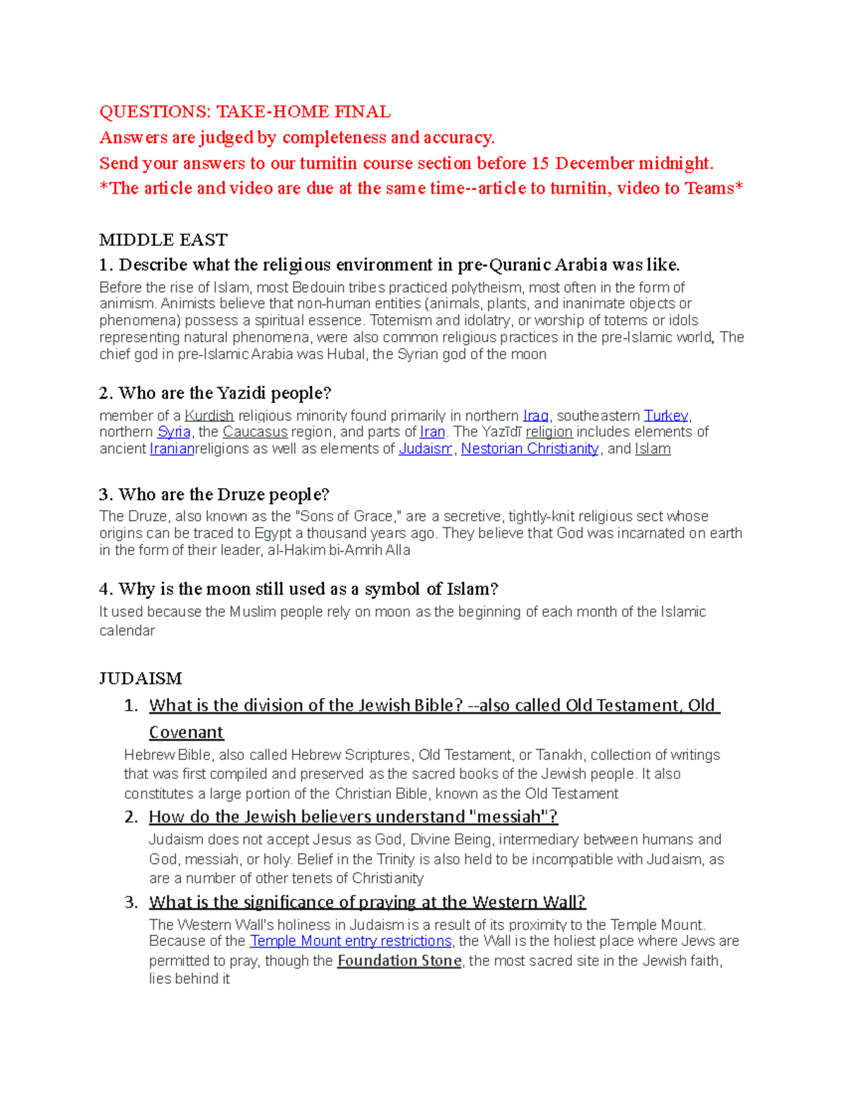 2. HUM2306 final exam - QUESTIONS: TAKE-HOME FINAL Answers are judged ...