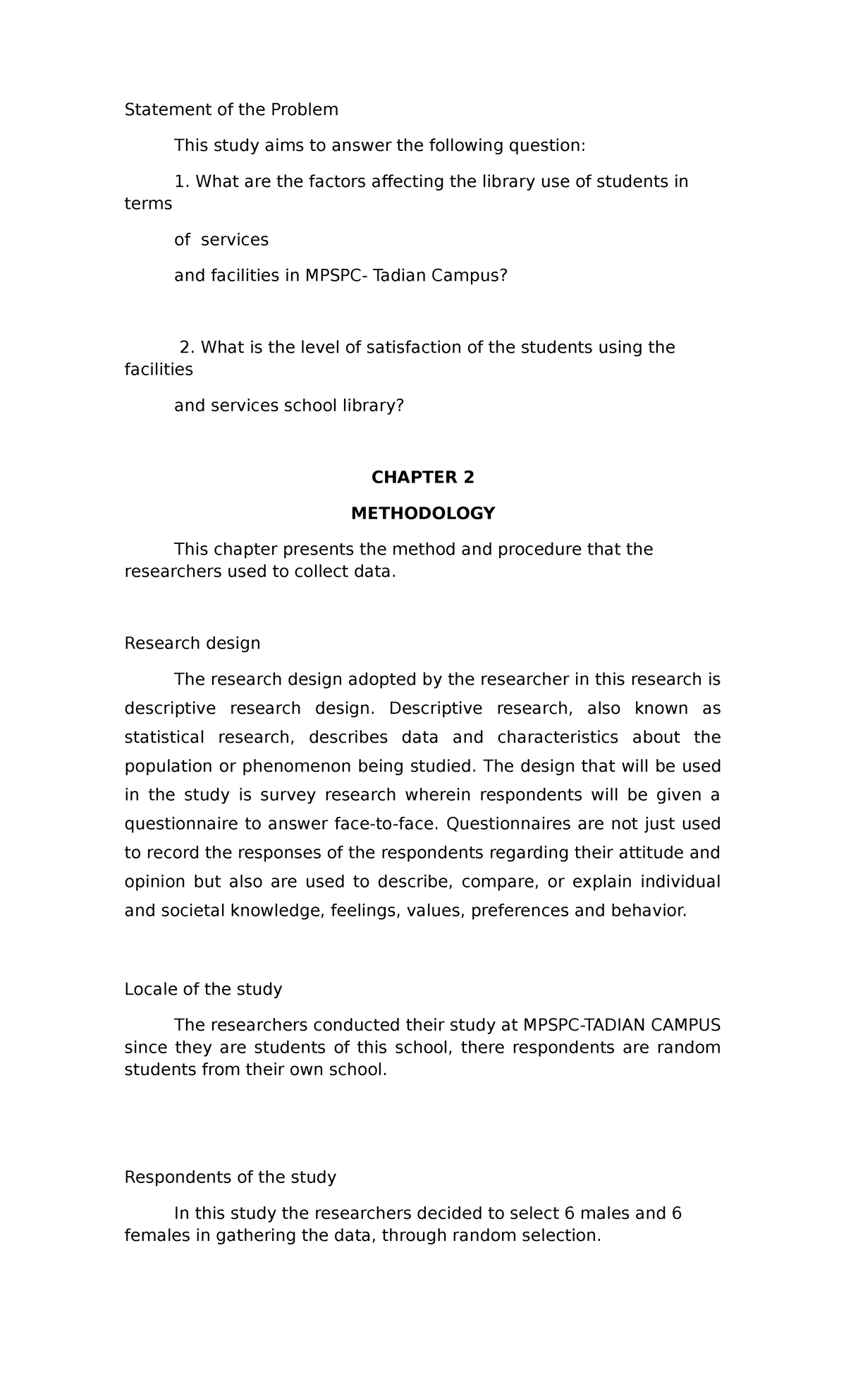 Chapter 2 (Purposive Communication) - Statement of the Problem This ...