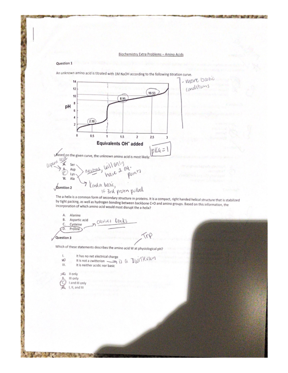 Biochemistry Extra Problems - Amino Acids - BIOC 295 - Studocu