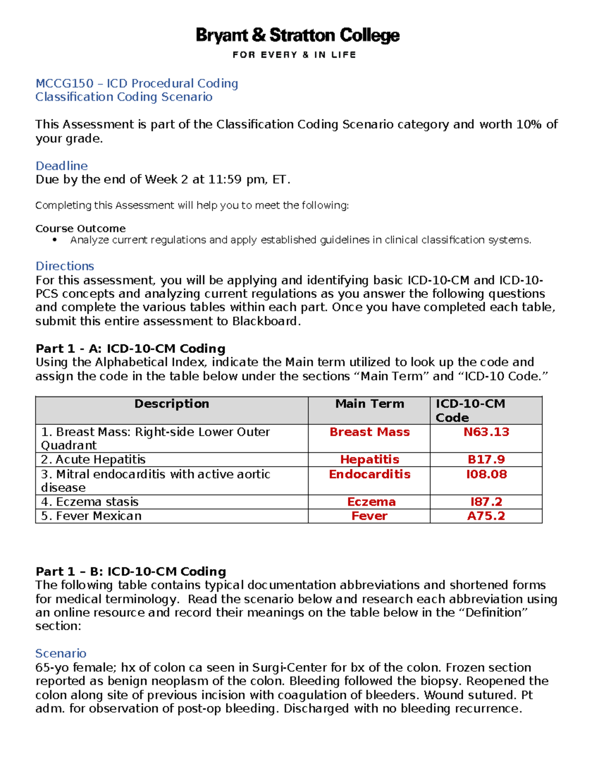 MCCG150 - Classification Coding Scenario - MCCG150 – ICD Procedural ... MCCG150 - Classification Coding Scenario - MCCG150 – ICD Procedural ...